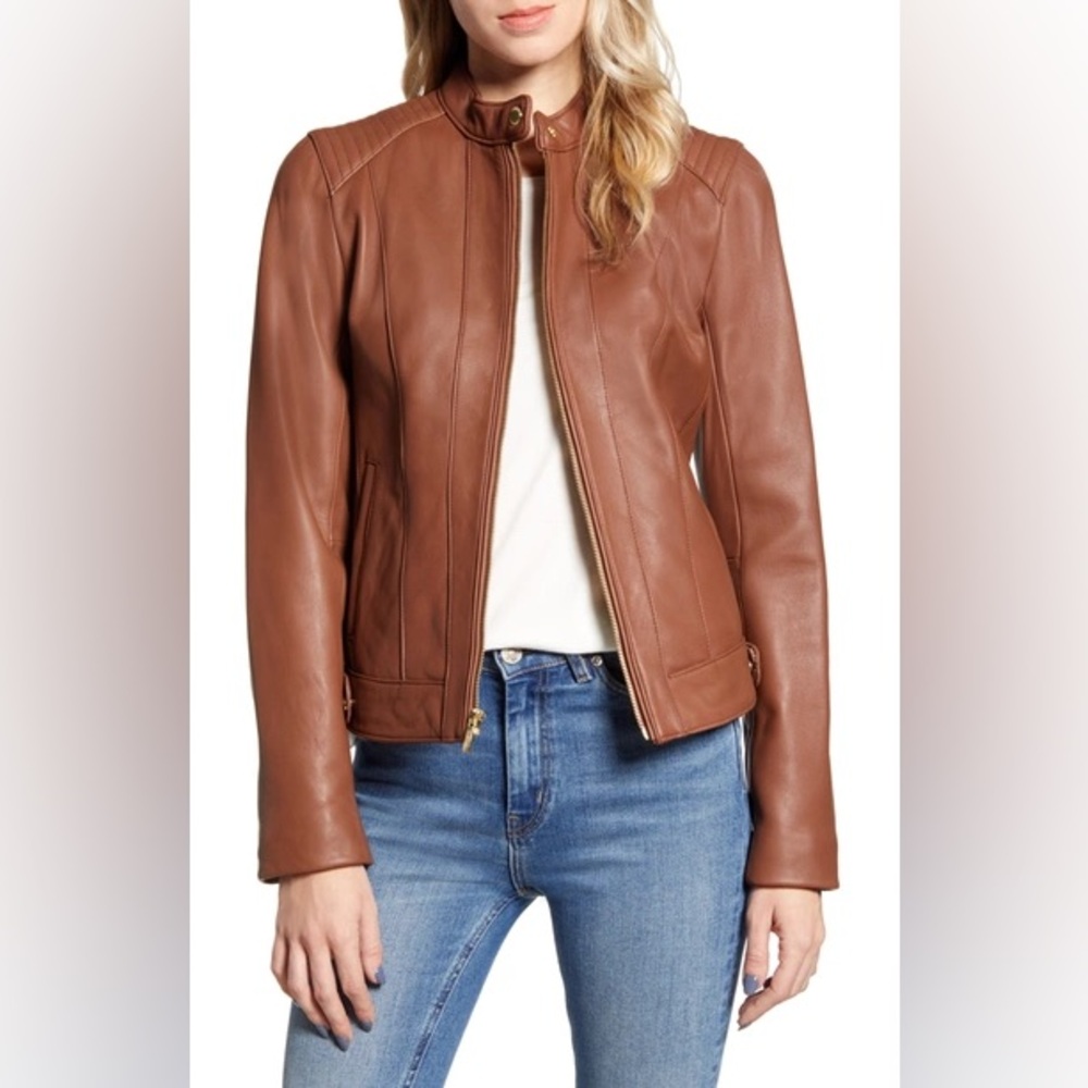 Cole Haan Signature Leather Moto Jacket - Chestnut - Gem